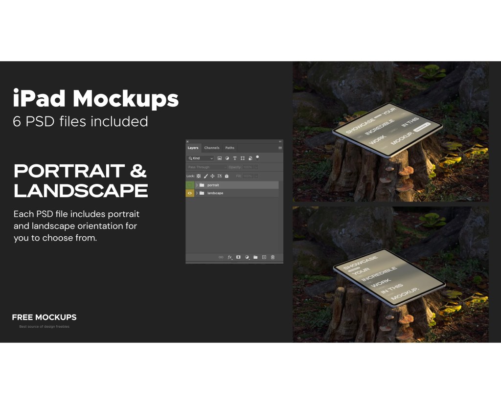 Silver iPad Free Mockup Collection In Jungle With Different Angles
