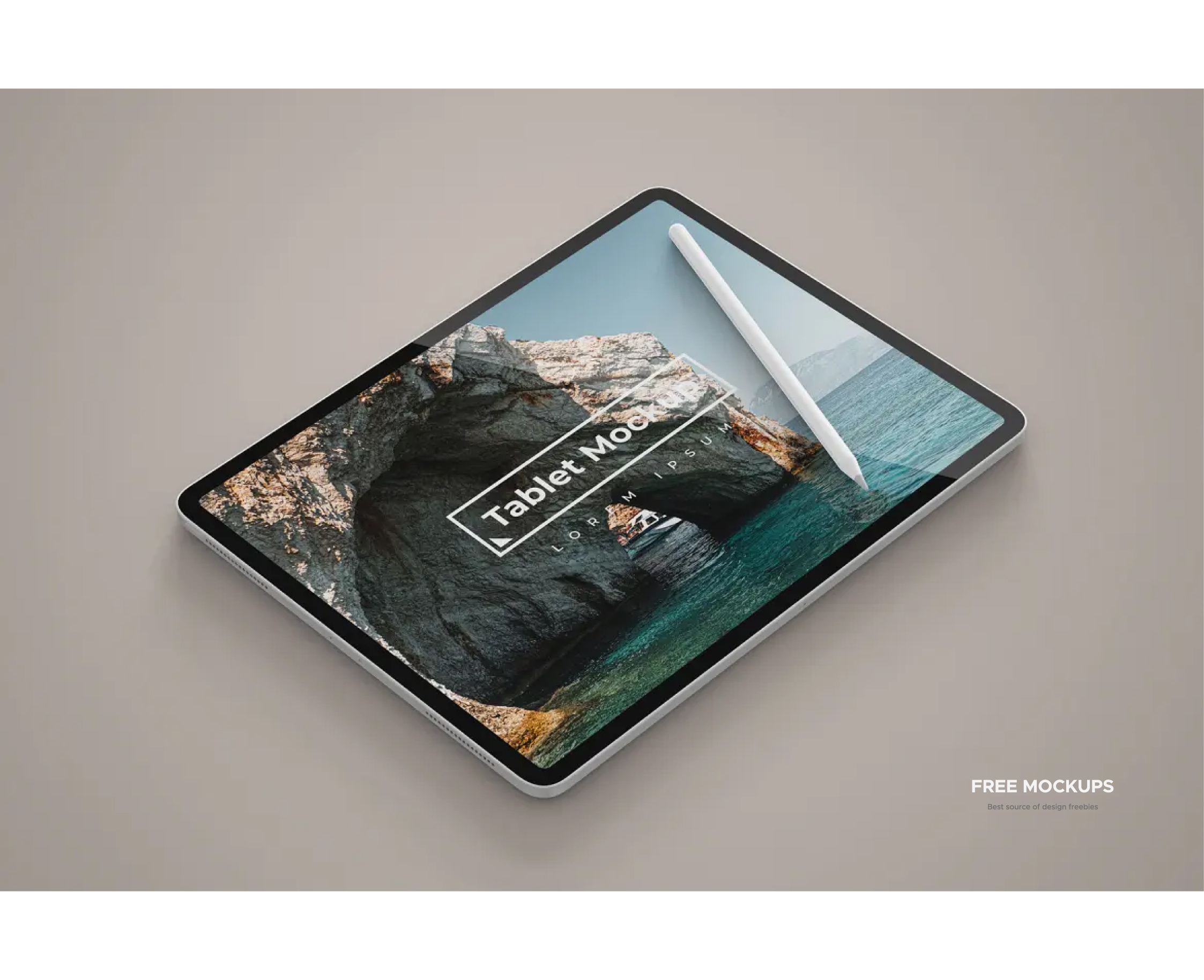 Isometric View Silver iPad Pro With Apple Pencil Free Mockup Template