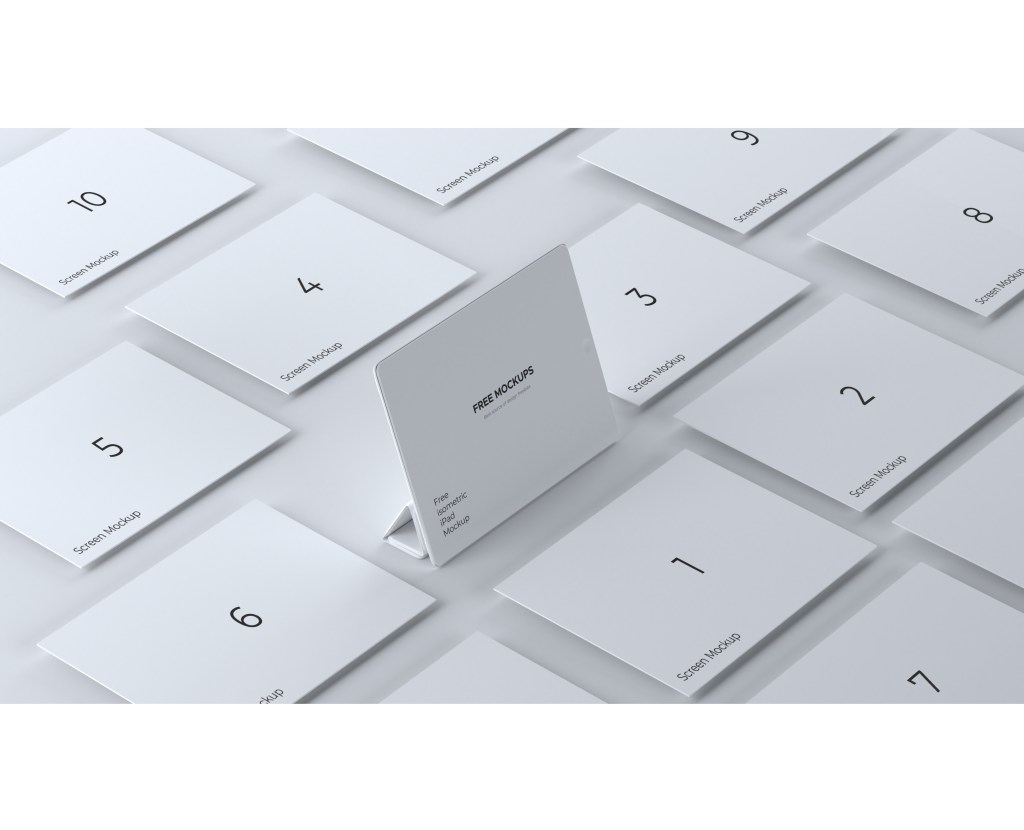 Black & White Isometric View Clay Design iPad Free Mockups - Free Mockups