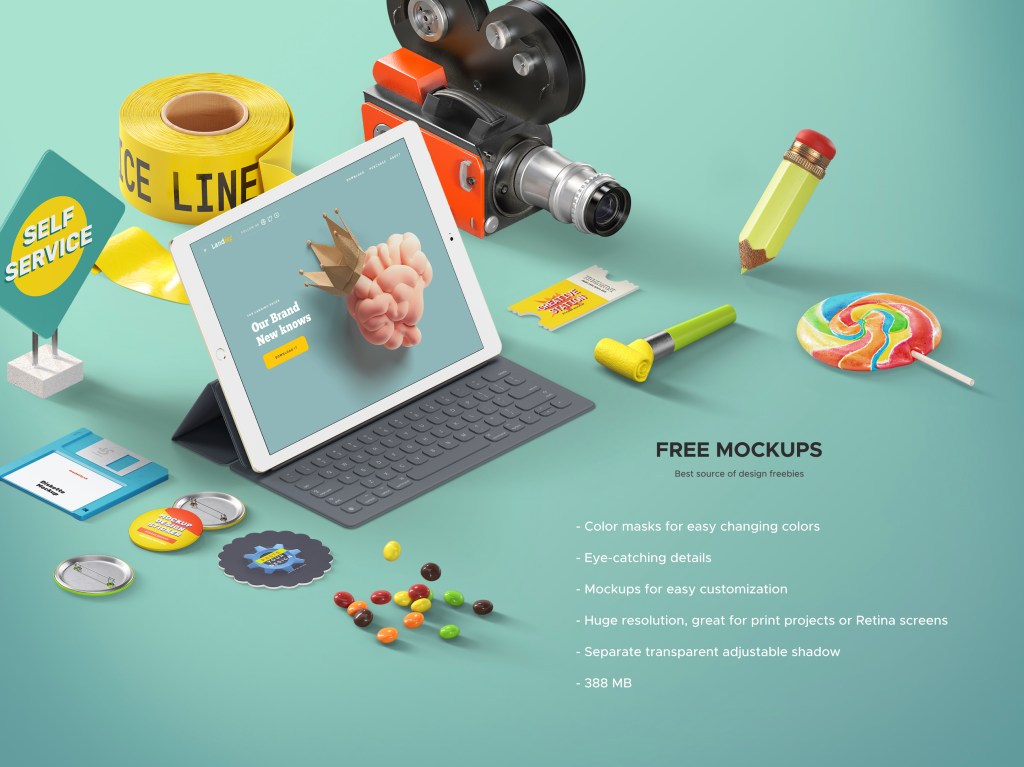 Isometric View White Ipad With Keyboard Free Mockup Psd Template
