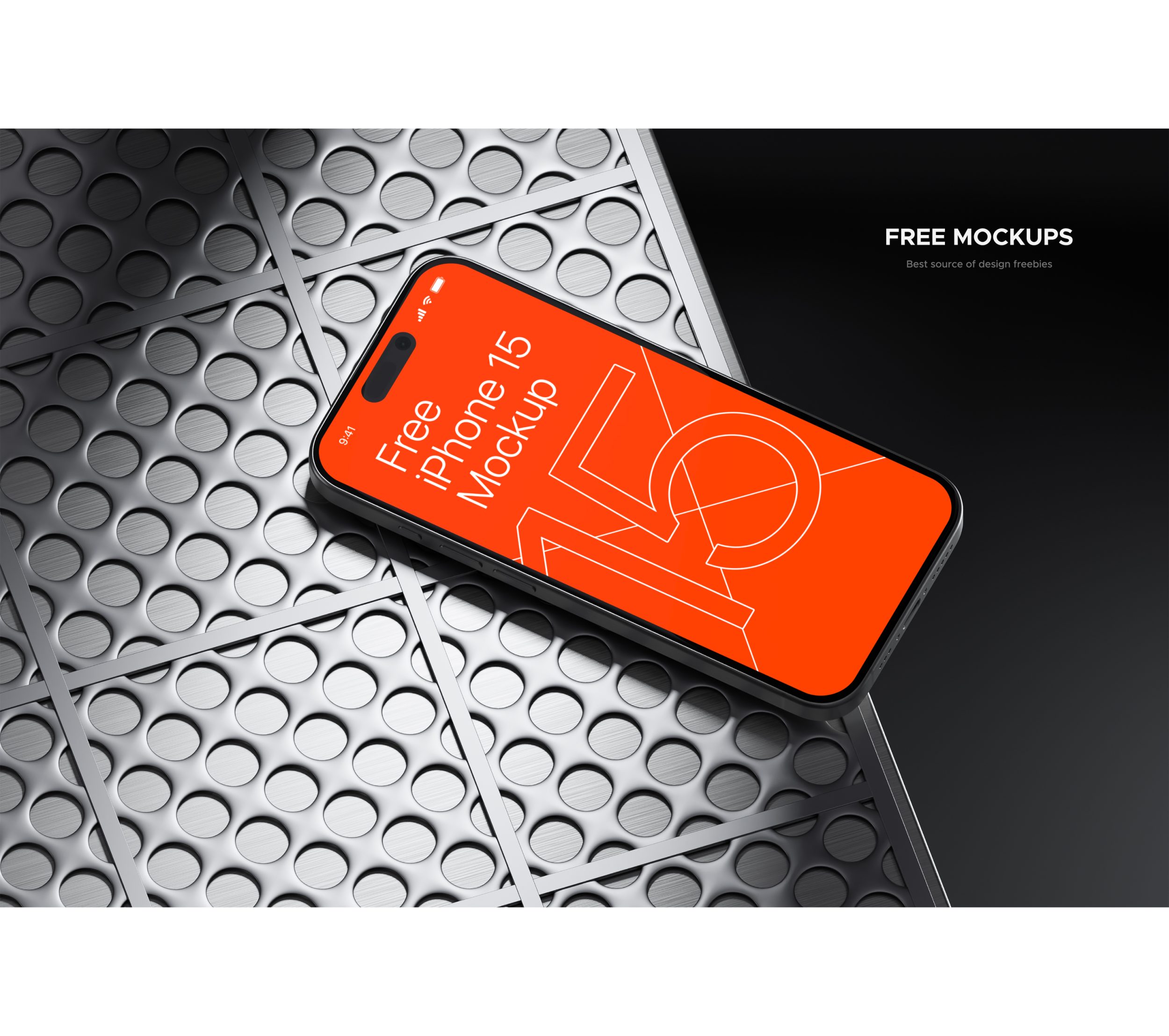 Top View Titanium iPhone 15 Pro On Metal Grid Free Mockup