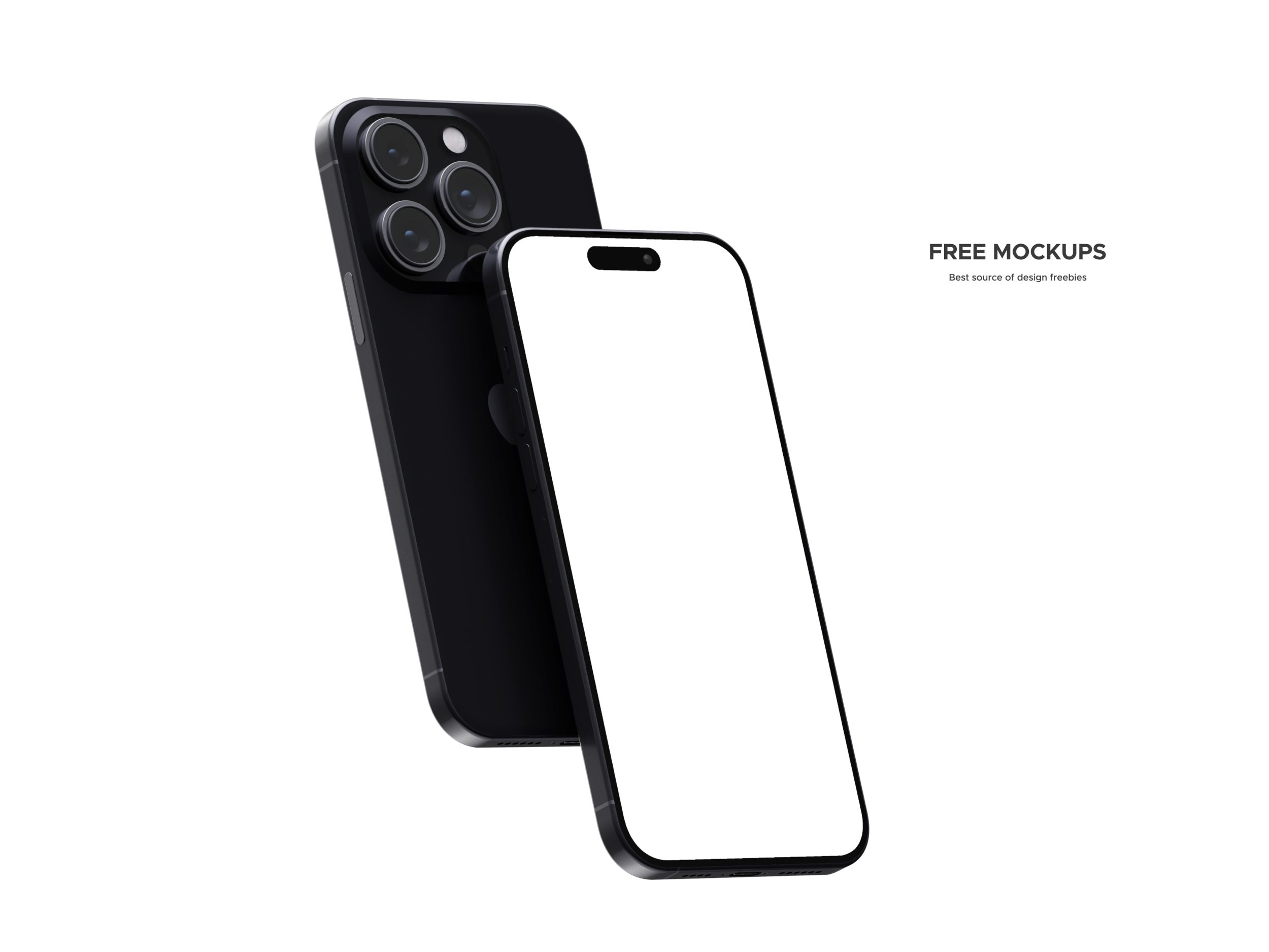 Perspective View Black Design iPhone 15 Pro Front & Back Free