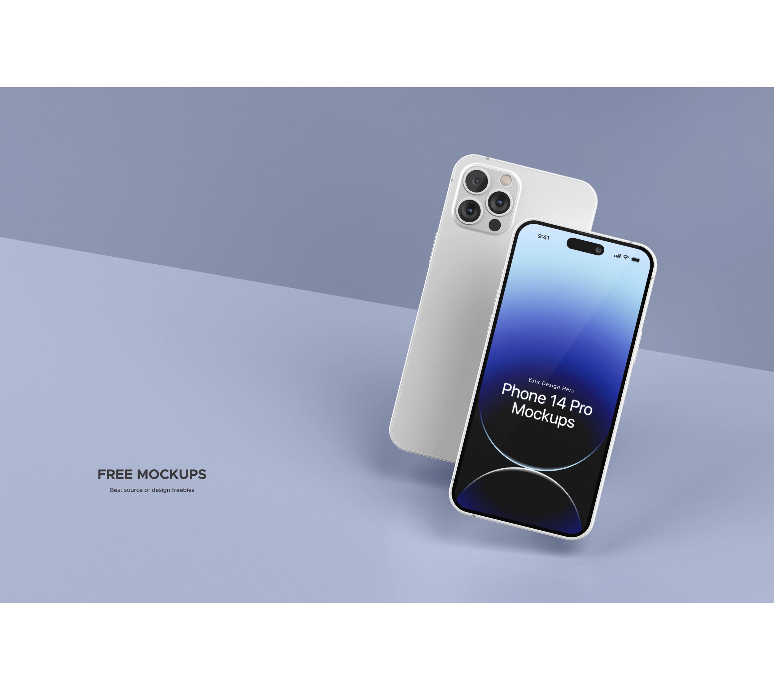 Frontal & Back View White Render iPhone 14 Pro Free Mockup